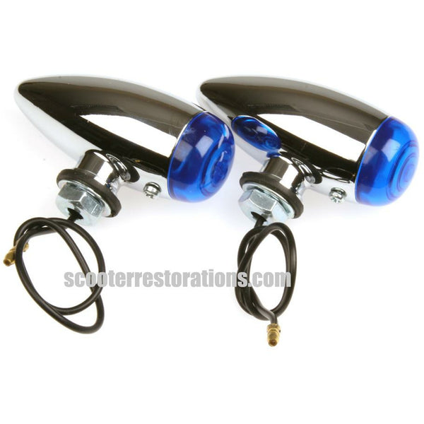 Chrome Mini Bullet Lights with Blue Lens (a pair) – Scooter Restorations