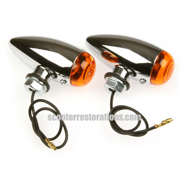 Chrome Mini Bullet Lights with Amber Lens (a pair) – Scooter Restorations
